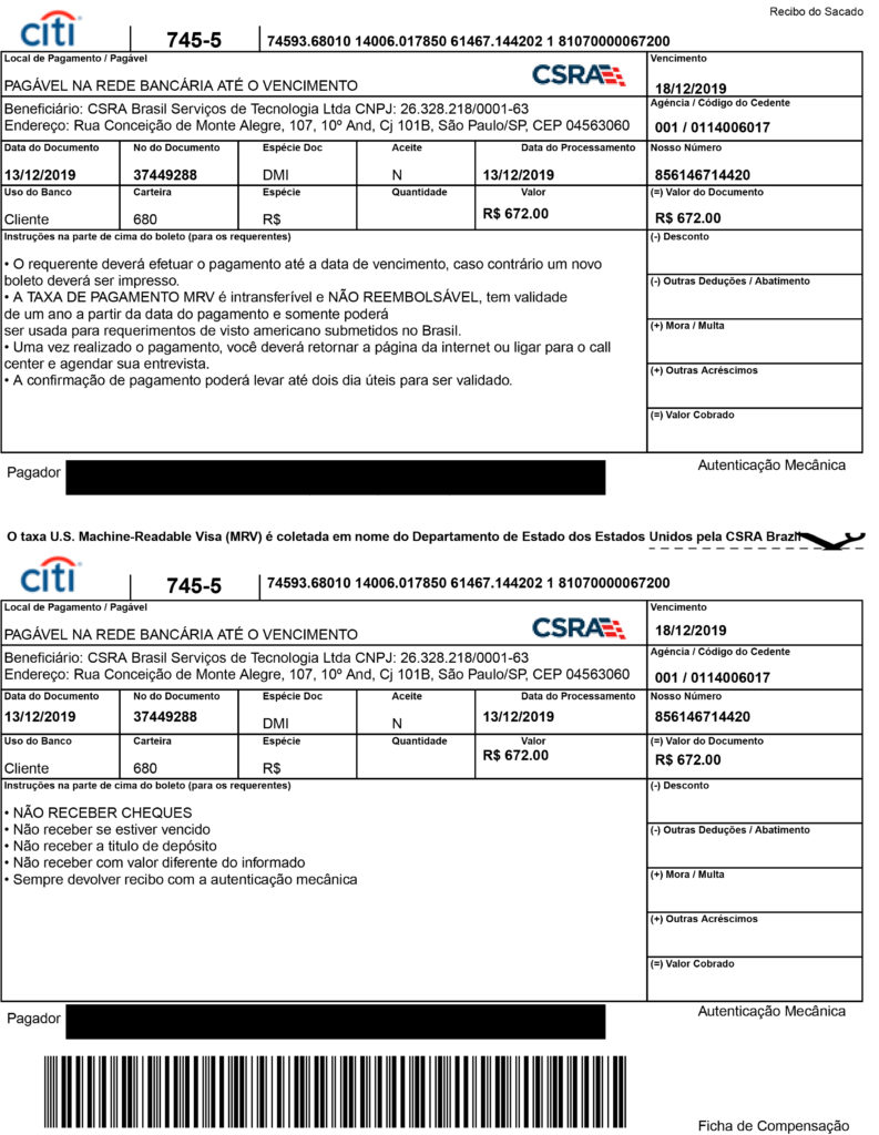 Boleto-Taxa-Consular – Visto Completo